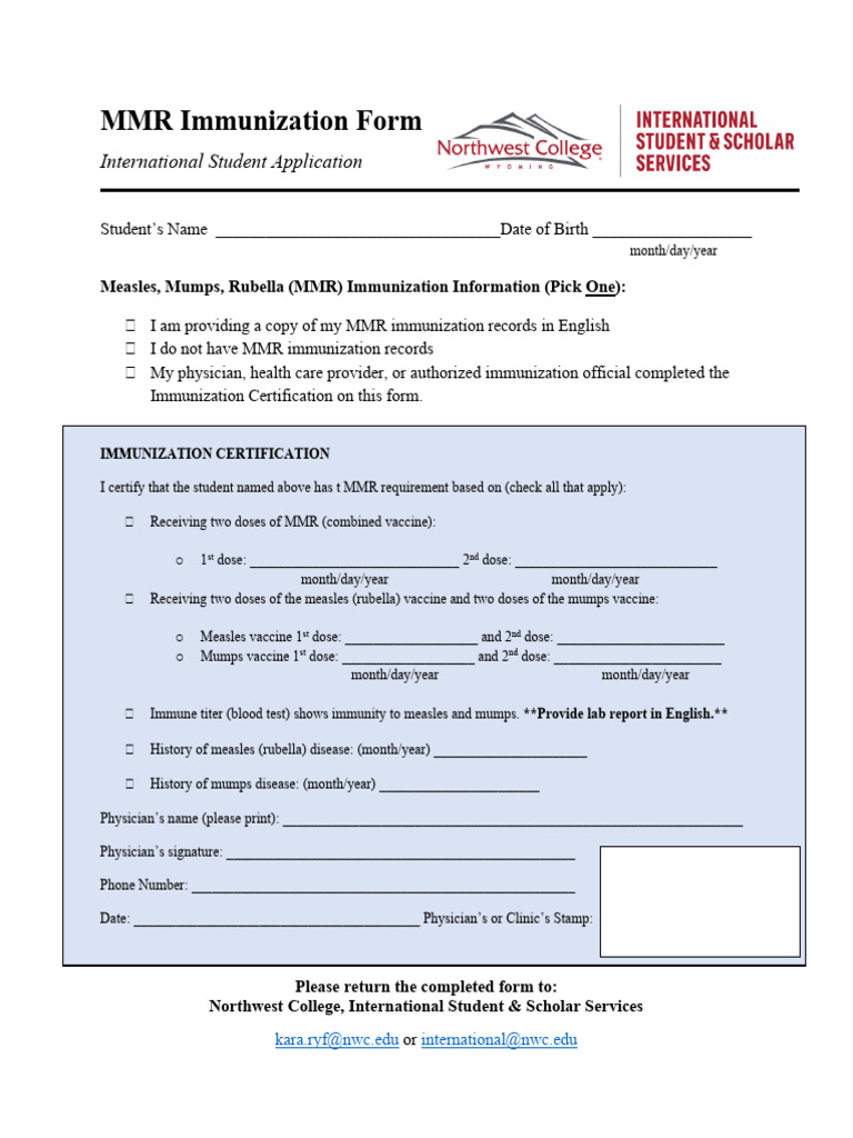 MMR Immunizaton Form - ISSS | PDF