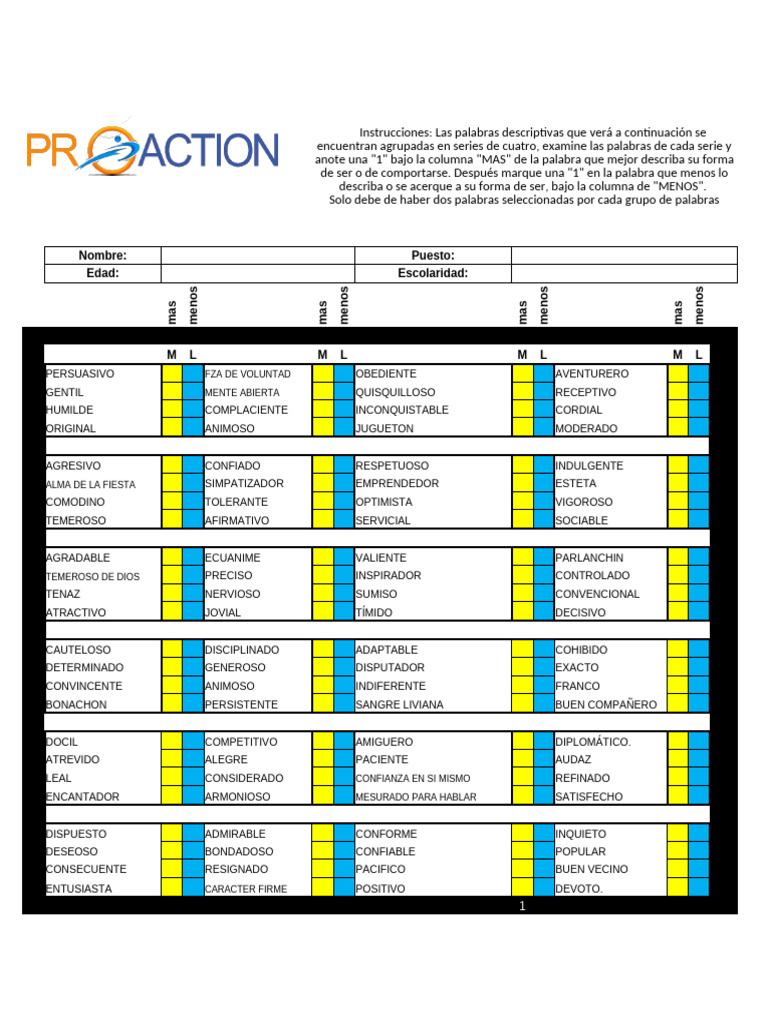 Prueba Disc - Proaction 2 | PDF