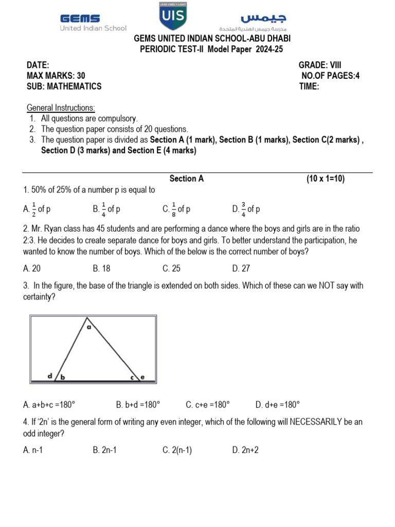 Grade 8 PT2 Sample Paper | PDF | Triangle | Elementary Geometry
