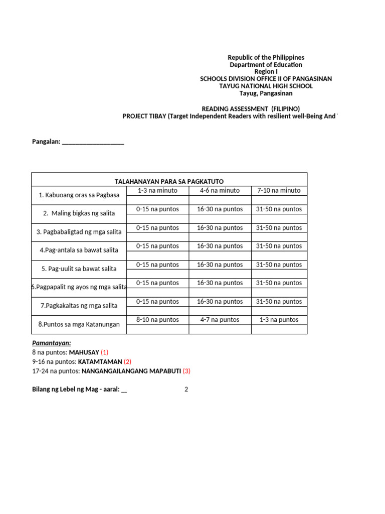 SCORING SHEET fILIPINO | PDF