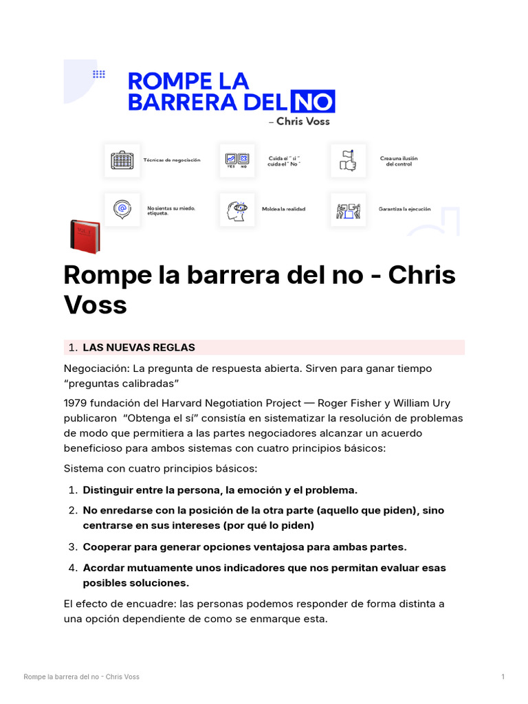 Resumen Rompe La Barrera Del No - Chris Voss | PDF | Las emociones | Pensamiento