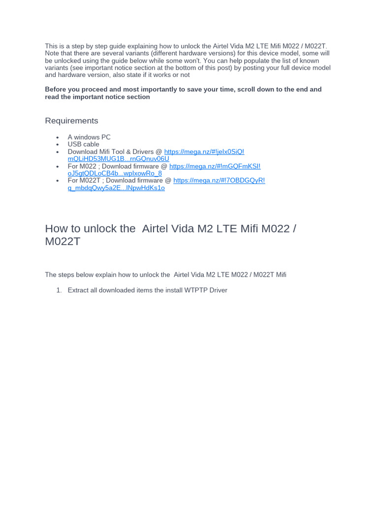 How To Unlock The Airtel Vida M2 LTE Mifi M022 | PDF | Personal Computers | Icon (Computing)