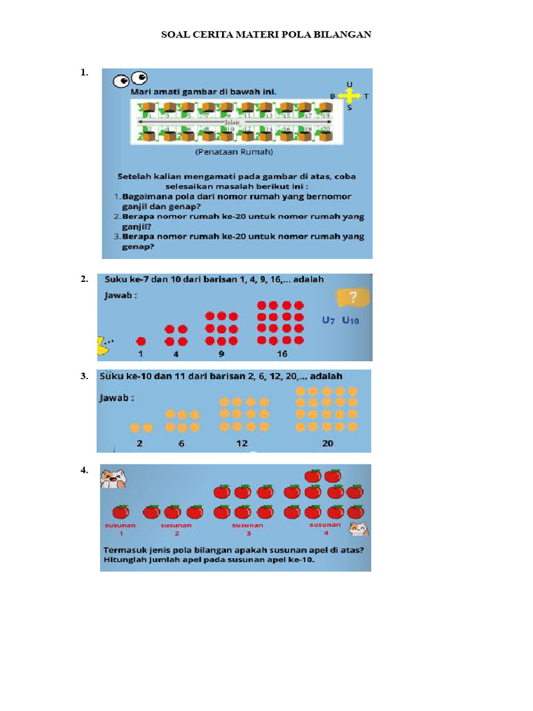 Soal Cerita Materi Pola Bilangan (Senin, 14 Oktober 2024) | PDF