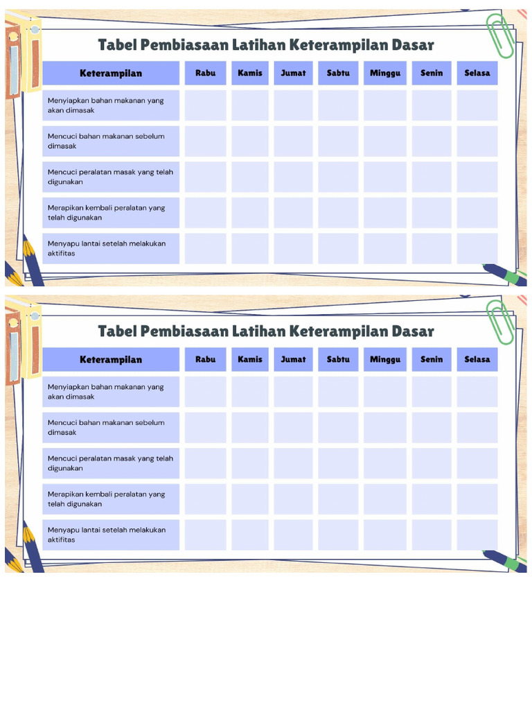 Tabel Pembiasaan Latihan Keterampilan Dasar p5 | PDF