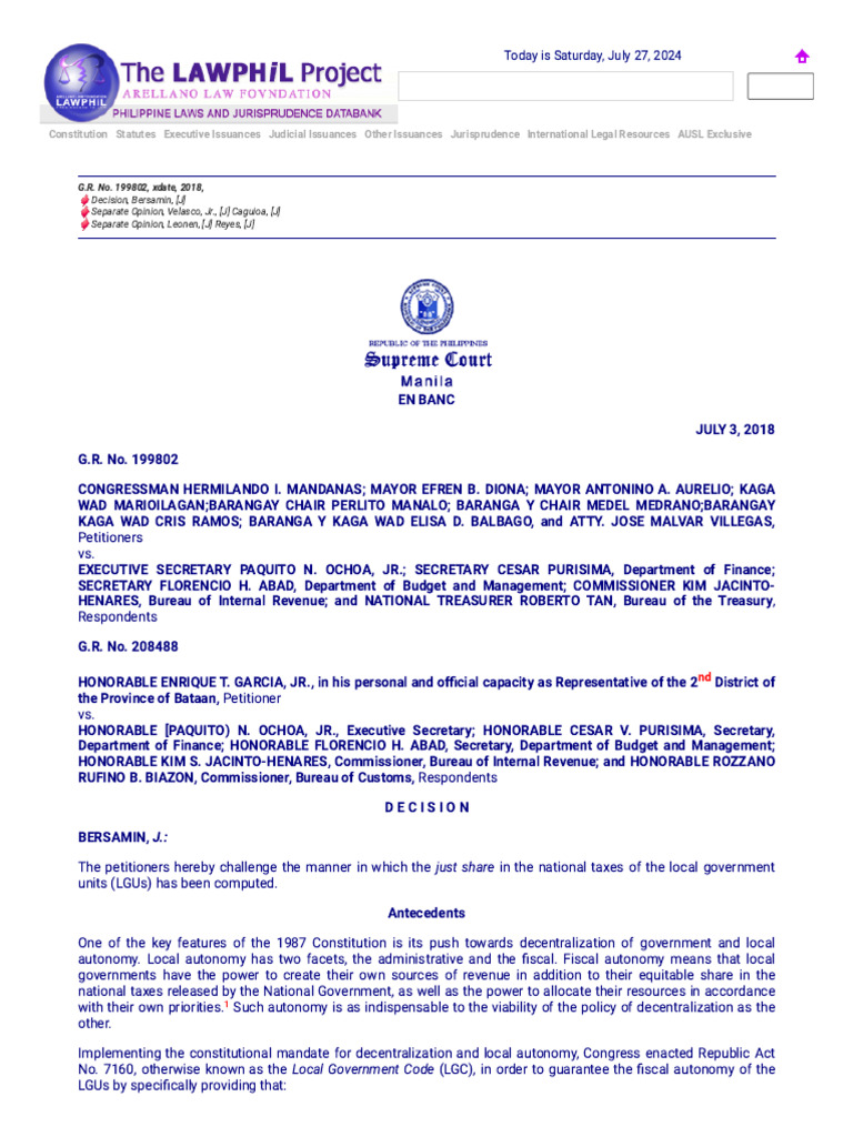 Mandanas V Executive Secretary | PDF | Mandamus | Taxes