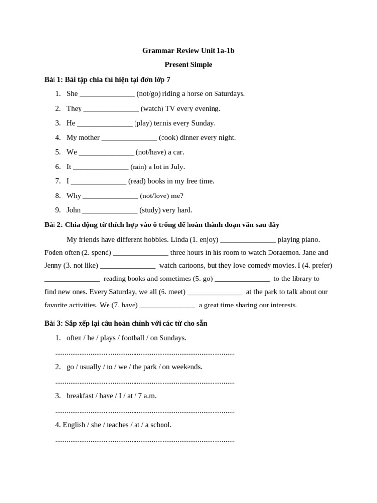 Handout Grammar Review Unit 1ab | PDF