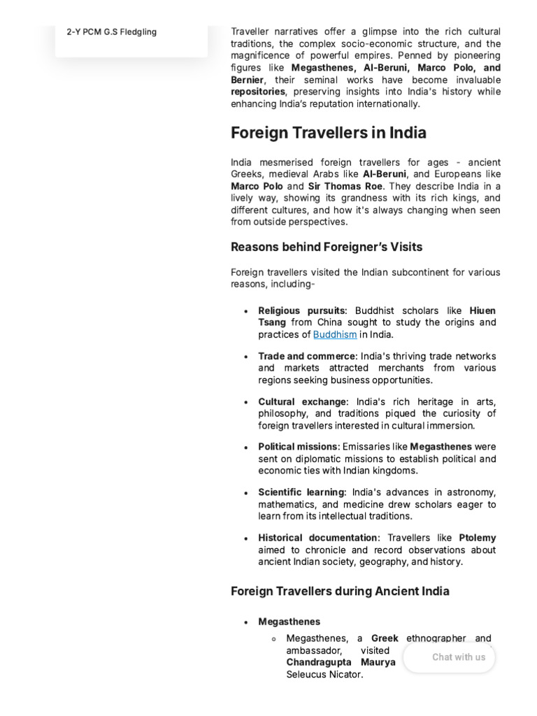 Foreign Travellers Who Visited India | PDF