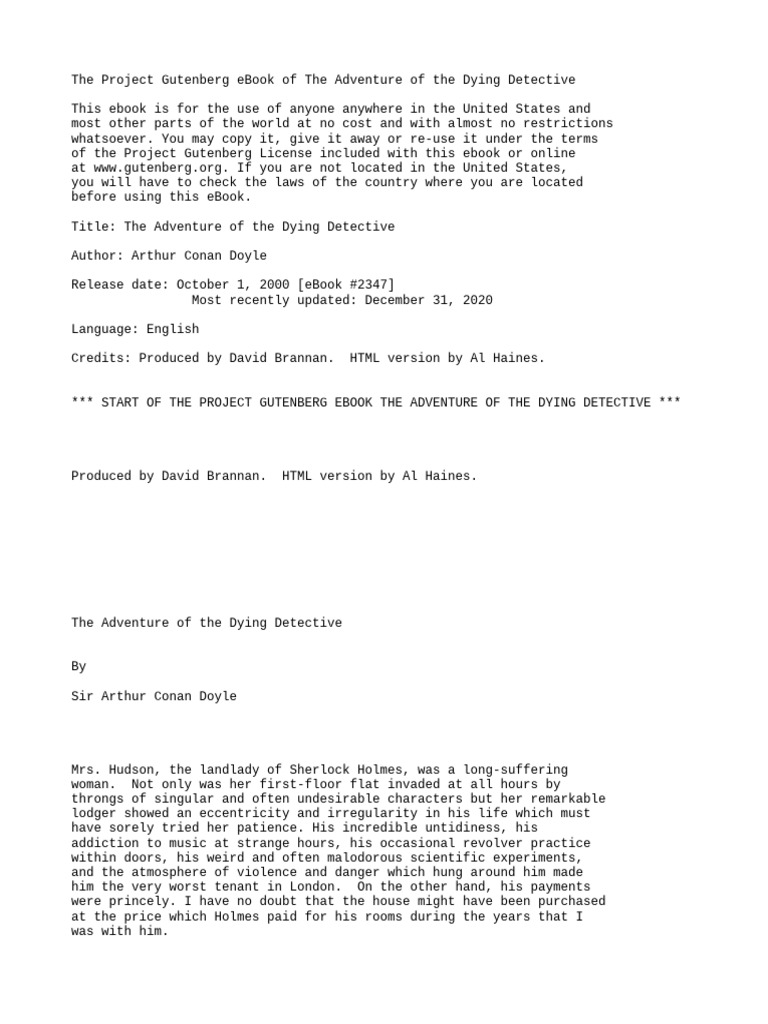Sherlock Holmes Dying | PDF | Project Gutenberg | Copyright