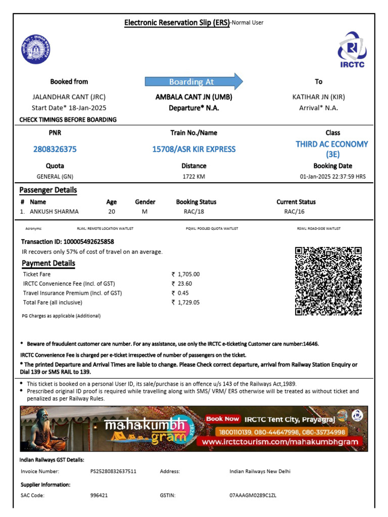 Train Ticket Details & Guidelines | PDF | Identity Document | Payments
