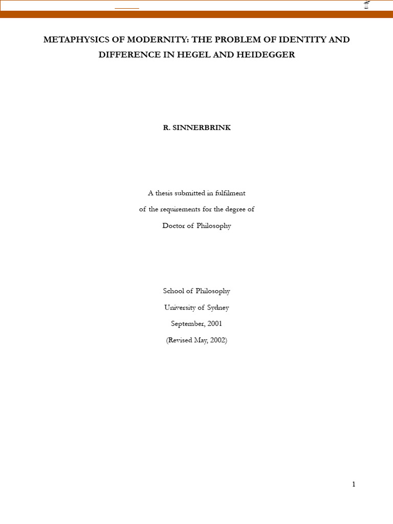 Metaphysics of Modernity: The Problem of Identity and Difference in ...