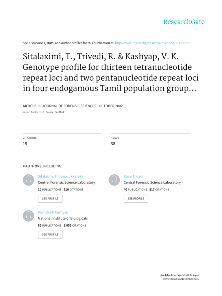 Genotype Profile for Thirteen Tetranucleotide and two pentanucleotide ...