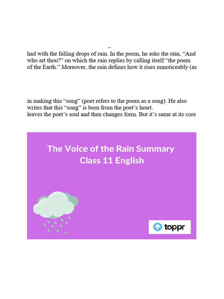 The Voice of the Rain Summary | PDF | Rain | Drop (Liquid)