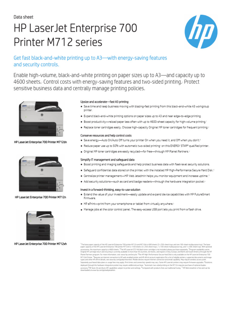HP LaserJet Enterprise 700 M712 PDF | PDF | Printer (Computing ...