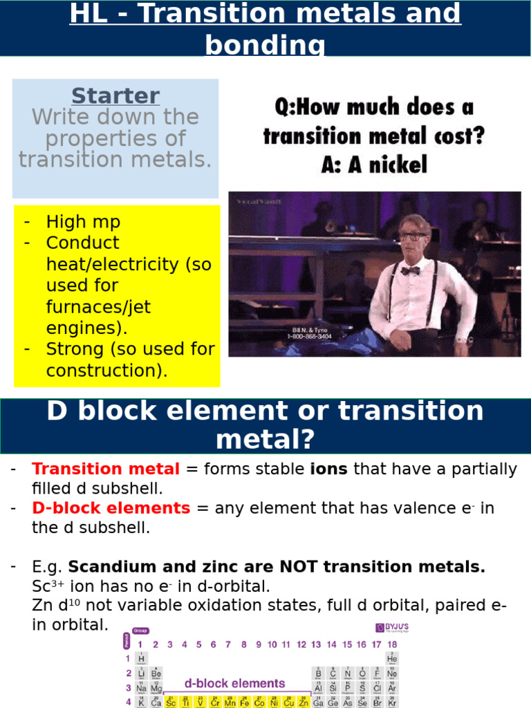 IB Chem Structure 2.3 Lesson 1 - Transition Metals and Bonding (2.3.3 ...