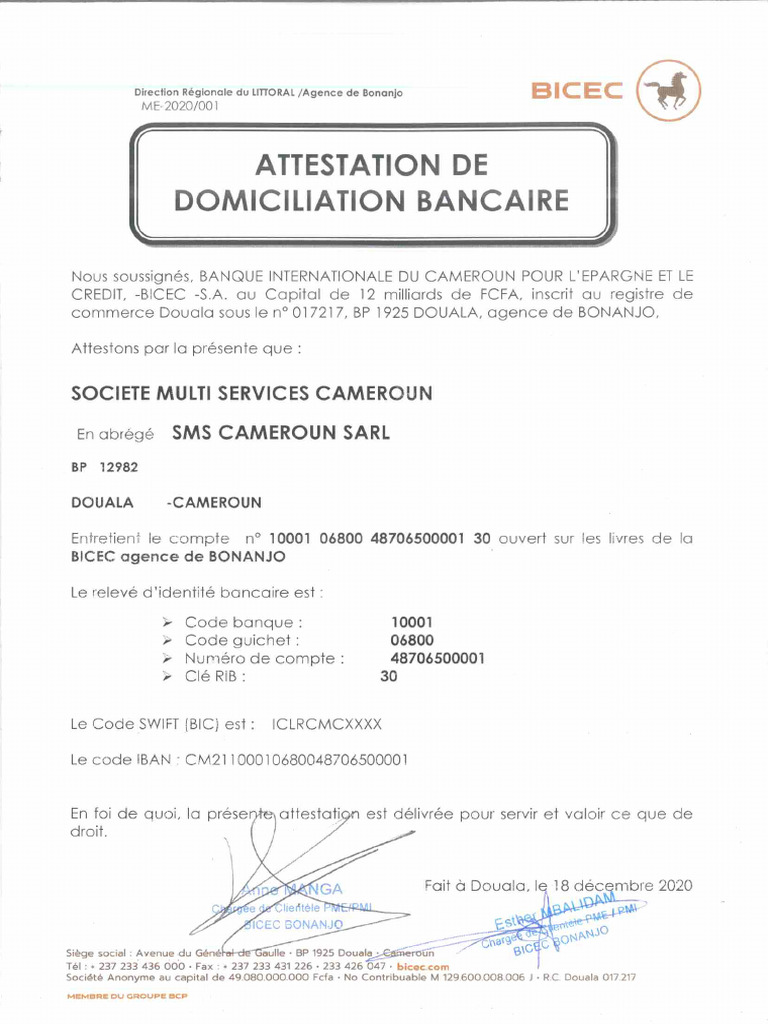 Domiciliation Bicec | PDF