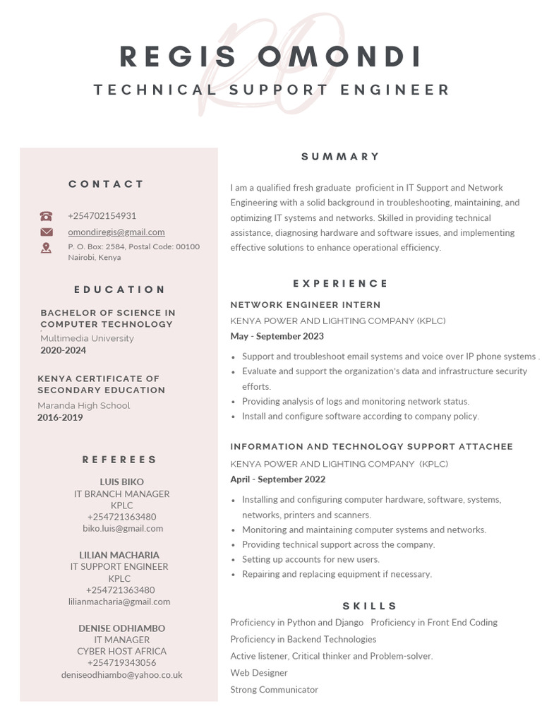 CV REGIS OMONDI | PDF | Computer Network | Computing