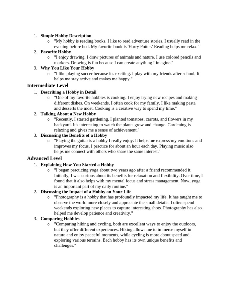 Simple Hobby Description | PDF | Hobbies