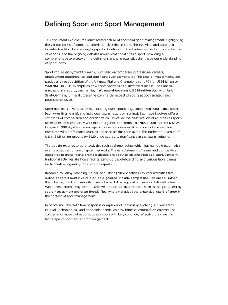 Defining Sport and Sport Management | PDF | Sports
