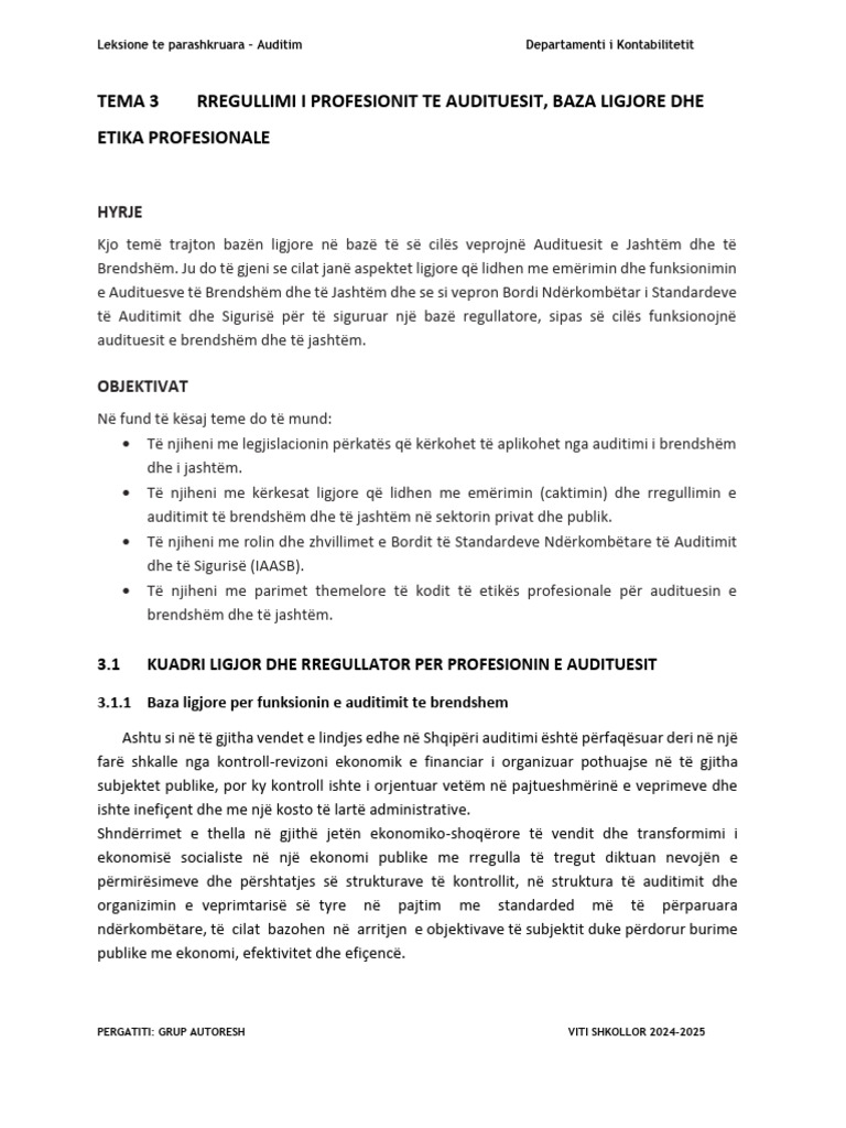TEMA 3 Rregullimi i Profesionit Te Auditimit (Revised) | PDF