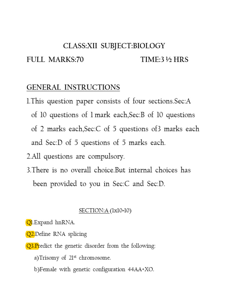 Mock exam | PDF | Genetic Code | Macromolecules