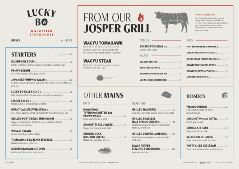 Lucky Bo Menu and Pricing Details | PDF | Sauce | Grilling
