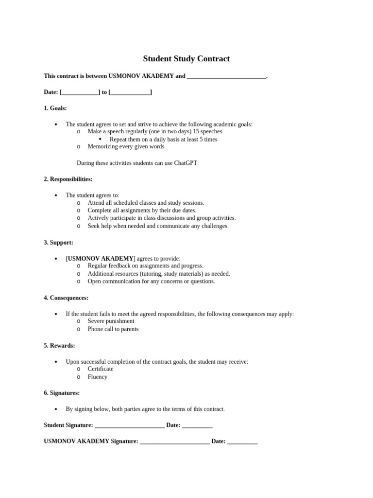 Student Study Contract Overview | PDF