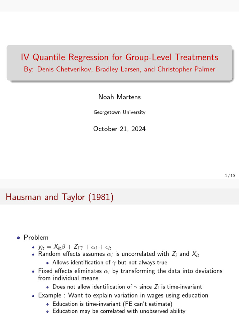 IV Quantile Regression For Group Level Treatments | PDF | Linear ...