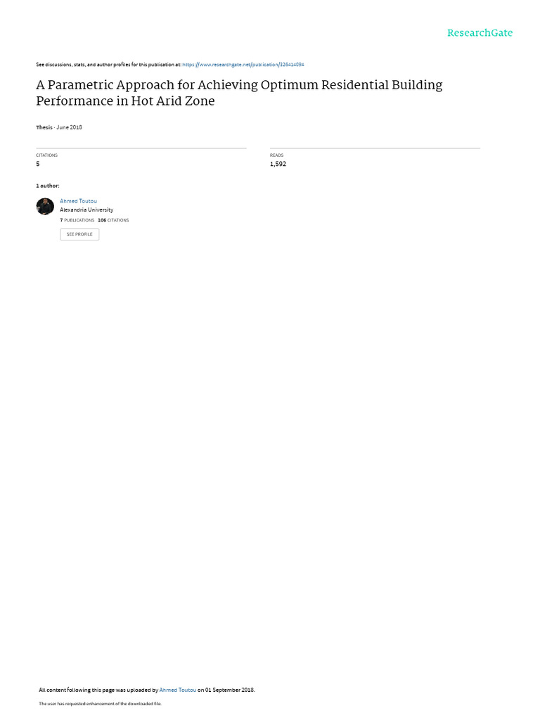 A Parametric Approach For Achieving Optimum Residential Building Performance In Hot Arid Zone