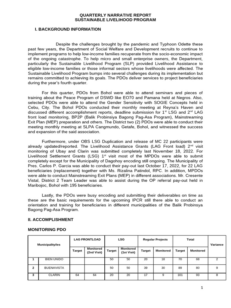 Quarterly Narrative Report | PDF