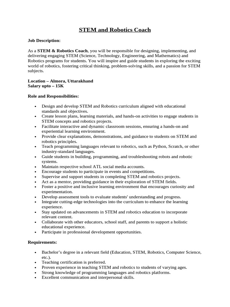 STEM Coach Requirement | PDF | Science, Technology, Engineering, And ...