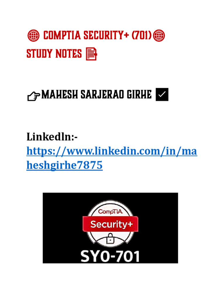 CompTIA - Security - 701 (MSG NOTES ? ) | PDF | Security | Computer ...