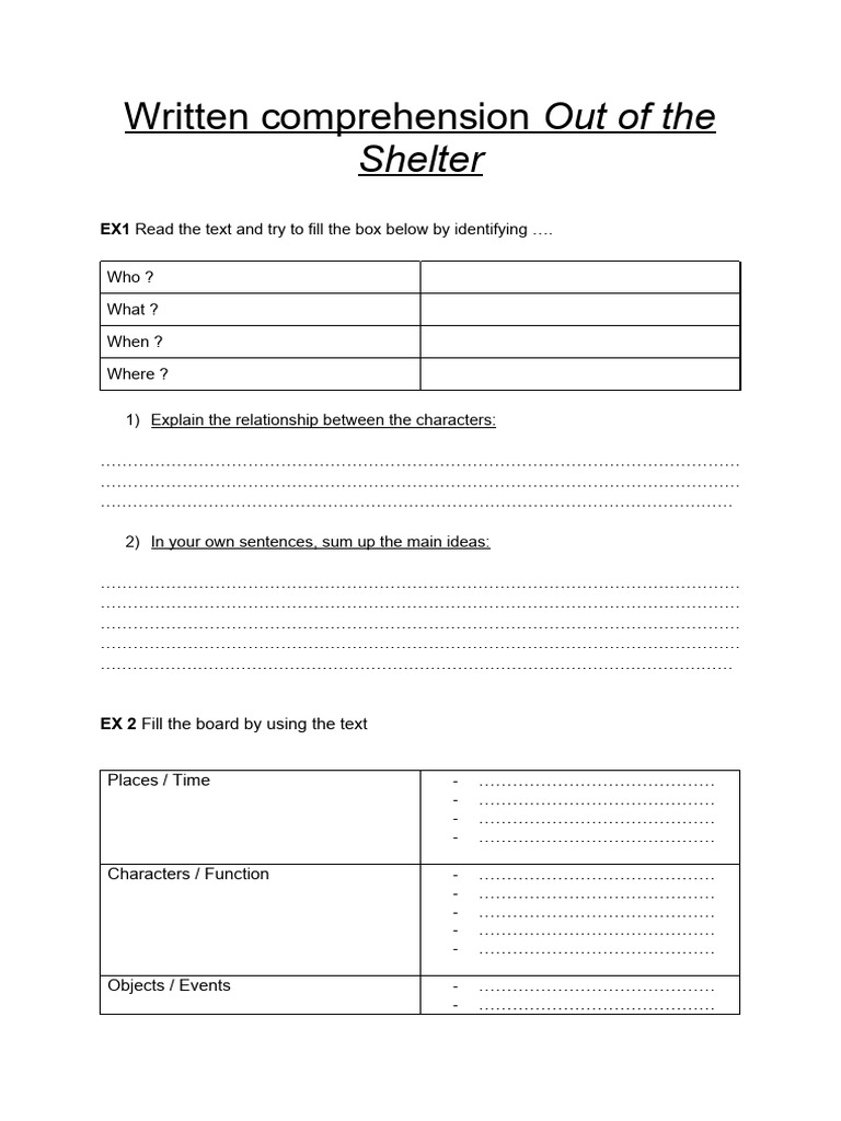 Comprehension Exercise: Out of the Shelter | PDF