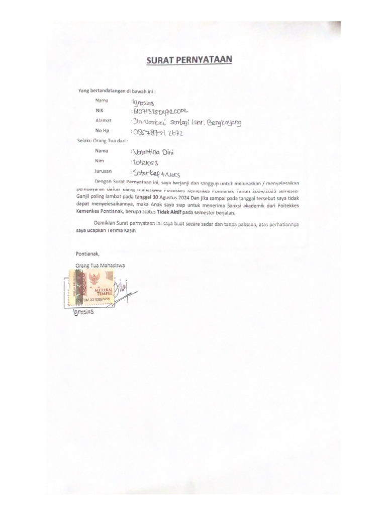 Surat Pernyataan Tunda Bayar Dini | PDF