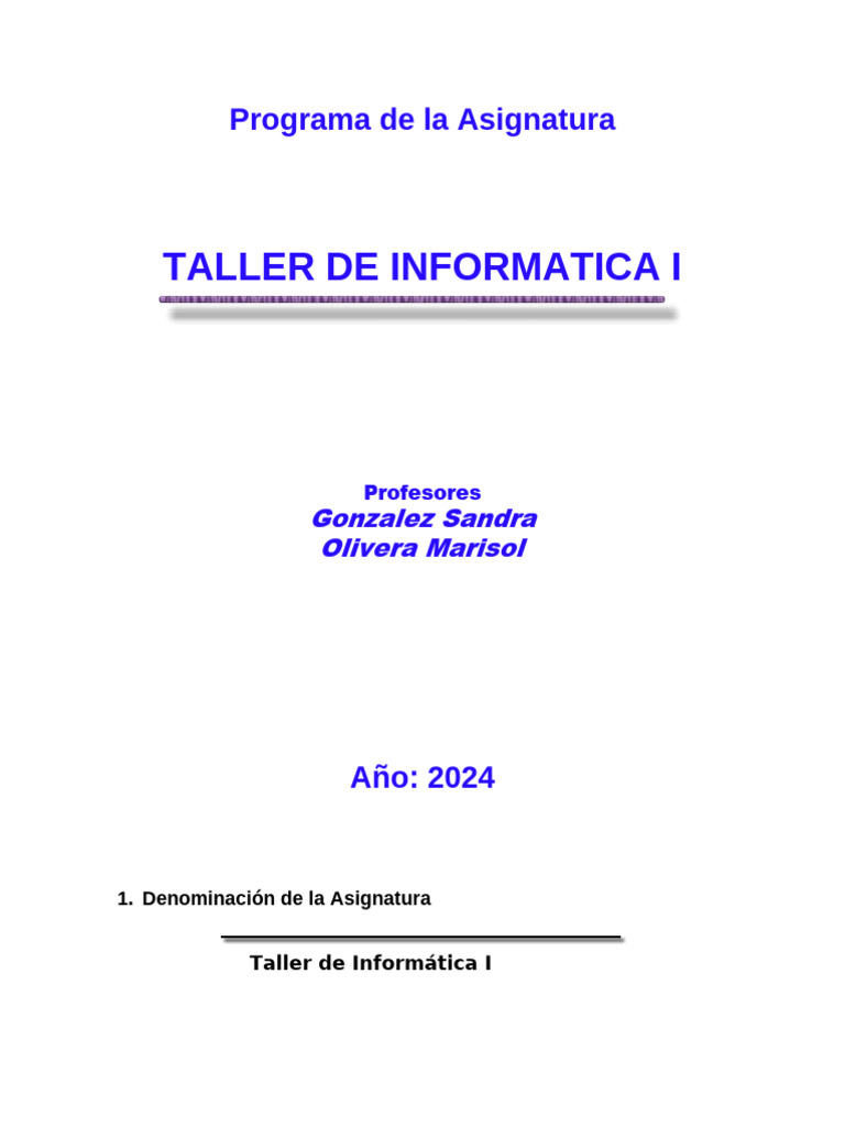 Programa Taller de Informatica I 2024 | PDF | Administración Pública | Evaluación