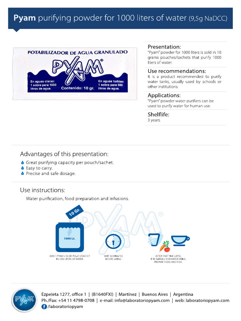 Potabilizador Pyam Granulado para 1000 Litros de Agua Eng | PDF