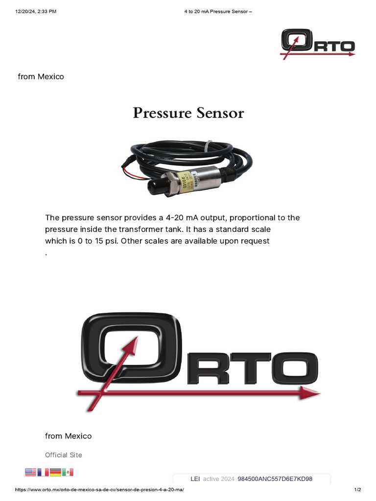 4 To 20 Ma Pressure Sensor | PDF