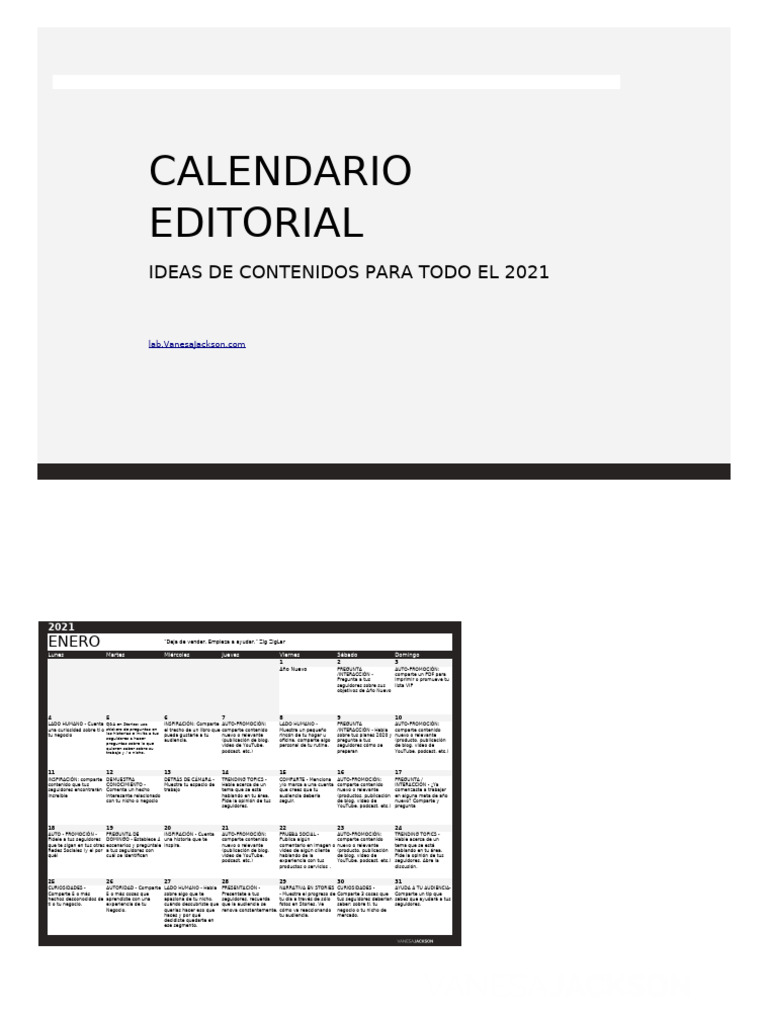 Calendario Ideas Contenidos 2021-VJ | PDF | Youtube | Blog