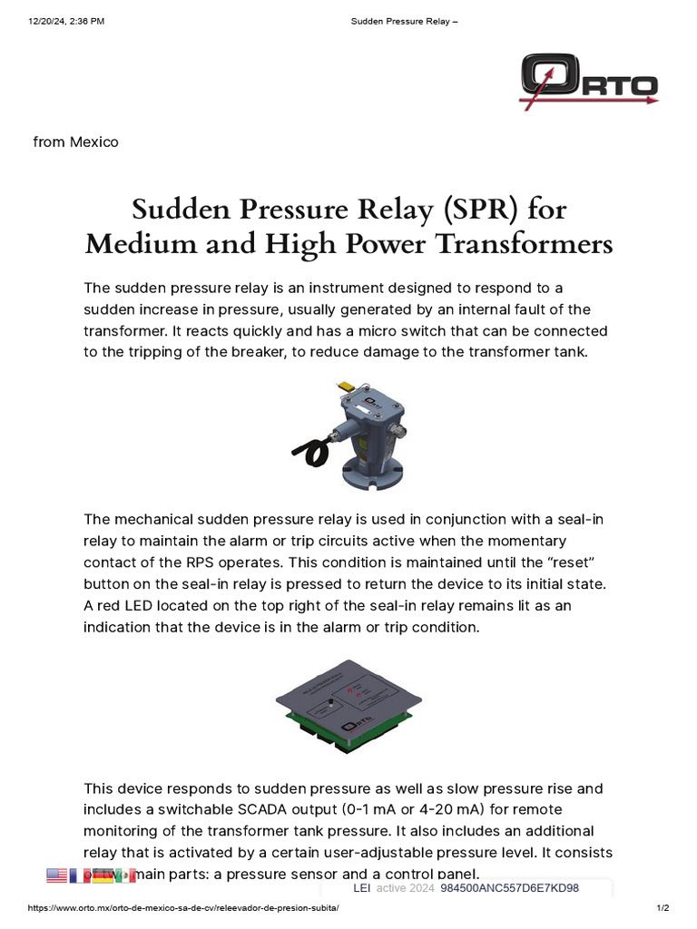 Sudden Pressure Relay – | PDF | Relay | Electromagnetism