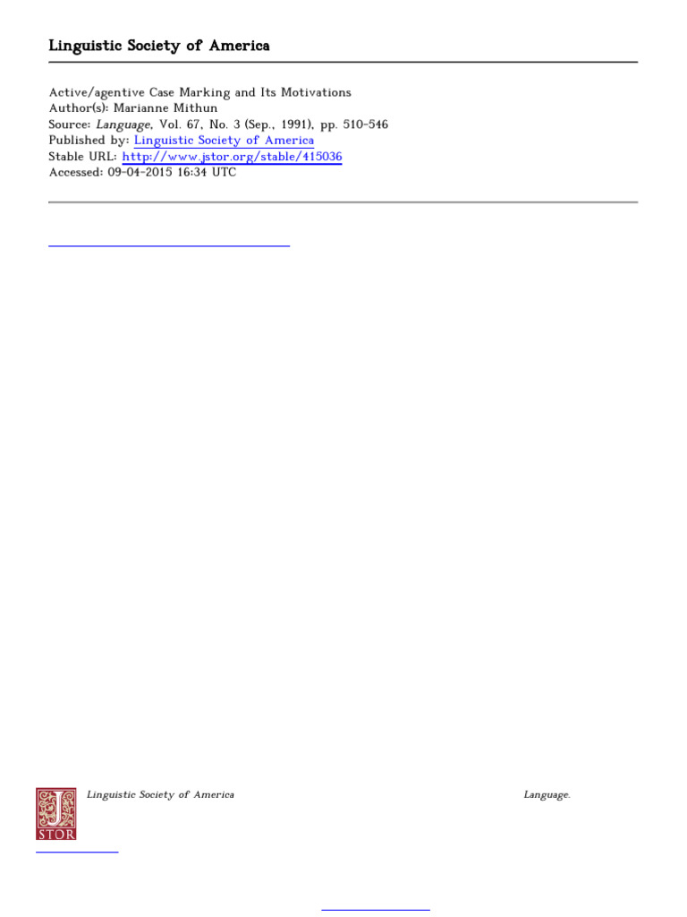 Active - Agentive Case Marking. Mithun | PDF | Verb | Grammar