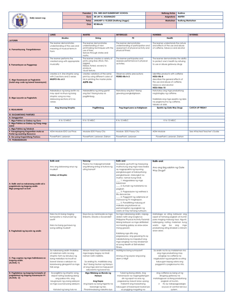 DLL Mapeh 5 W3-Q3 | PDF