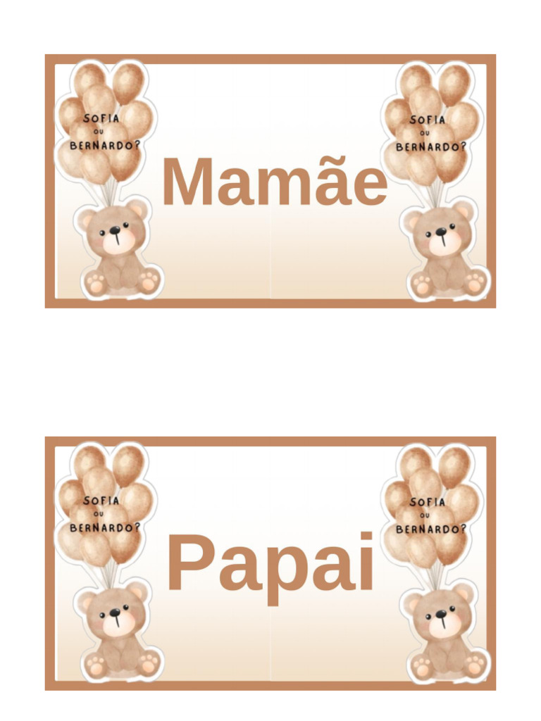 Placa Mamãe e Papai para Brincadeiras Chá Revelação | PDF