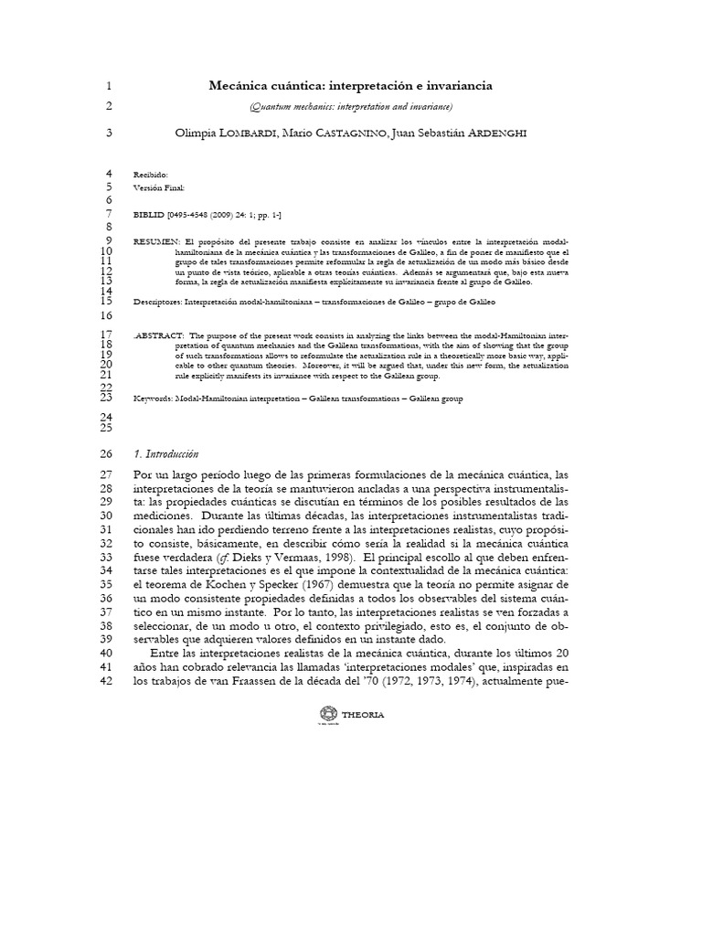 Mecanica Cuantica Interpretacion e Invar | PDF | Mecánica | Hamiltoniano (Mecánica Cuántica)