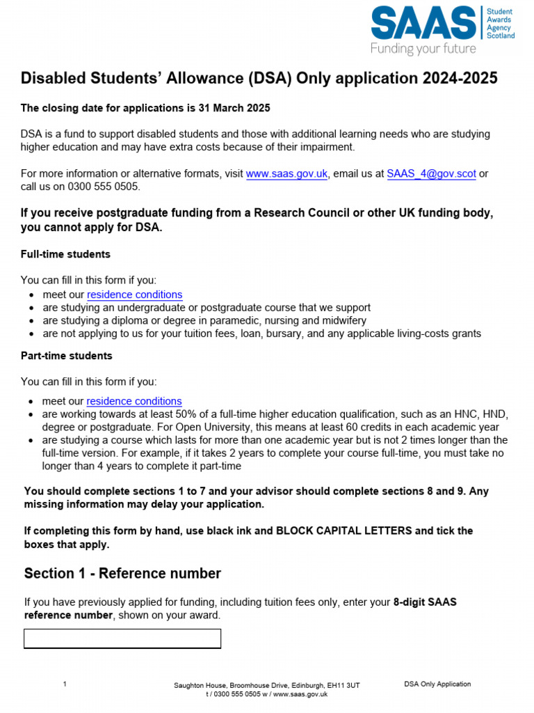 Saas Dsa Only Form | PDF | Postgraduate Education | Learning Disability