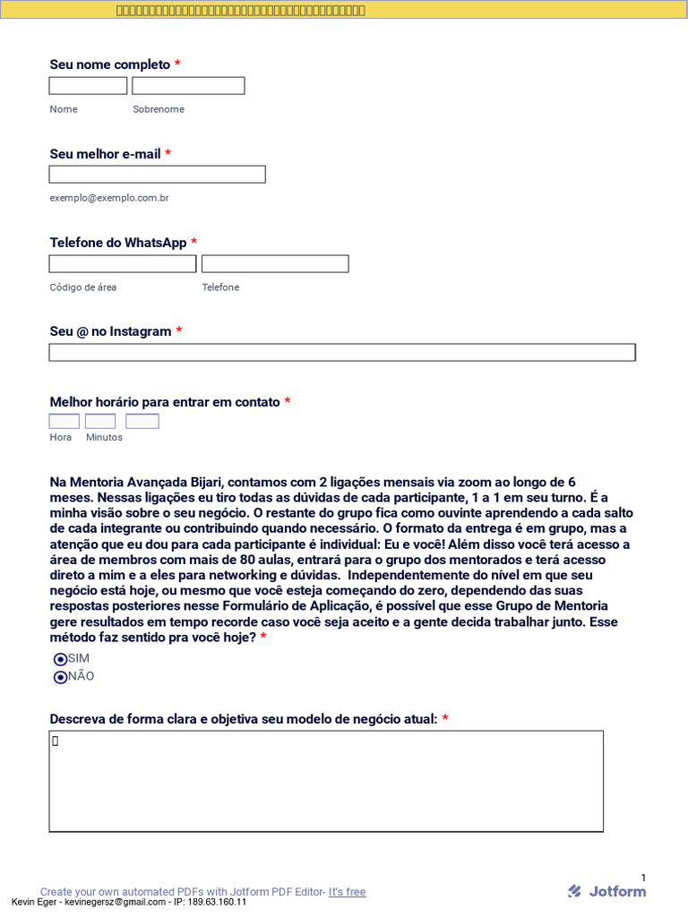 Mentoria Avançada Bijari: Inscrição e Detalhes | PDF