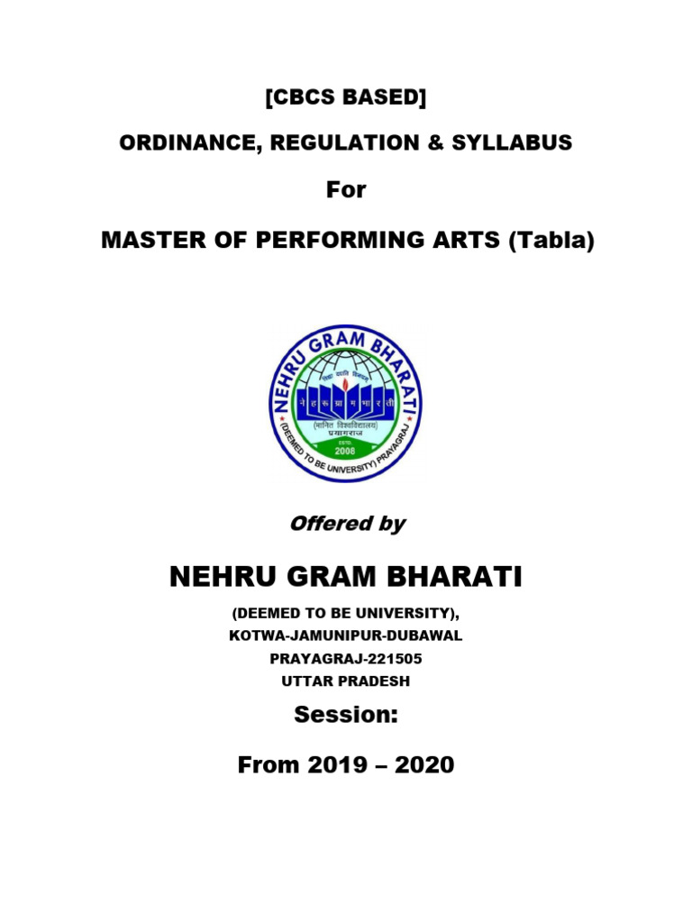 Nehru Gram Bharati: For Master of Performing Arts (Tabla) | PDF ...