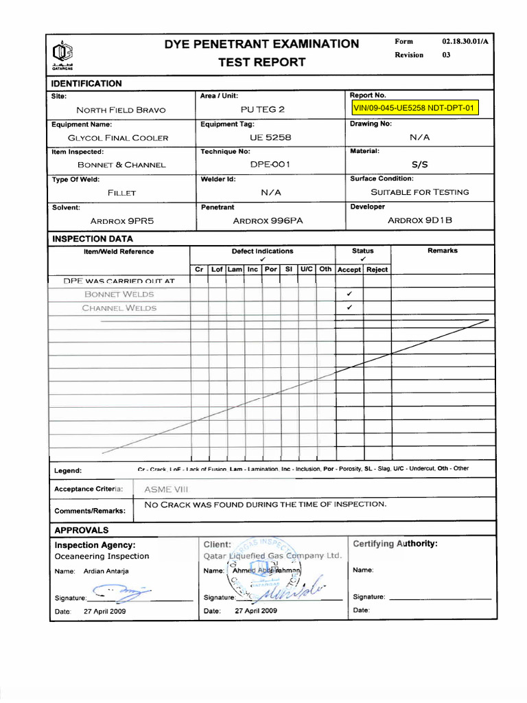 VIN_09-045 UE5258 NDT-DPT-01 | PDF