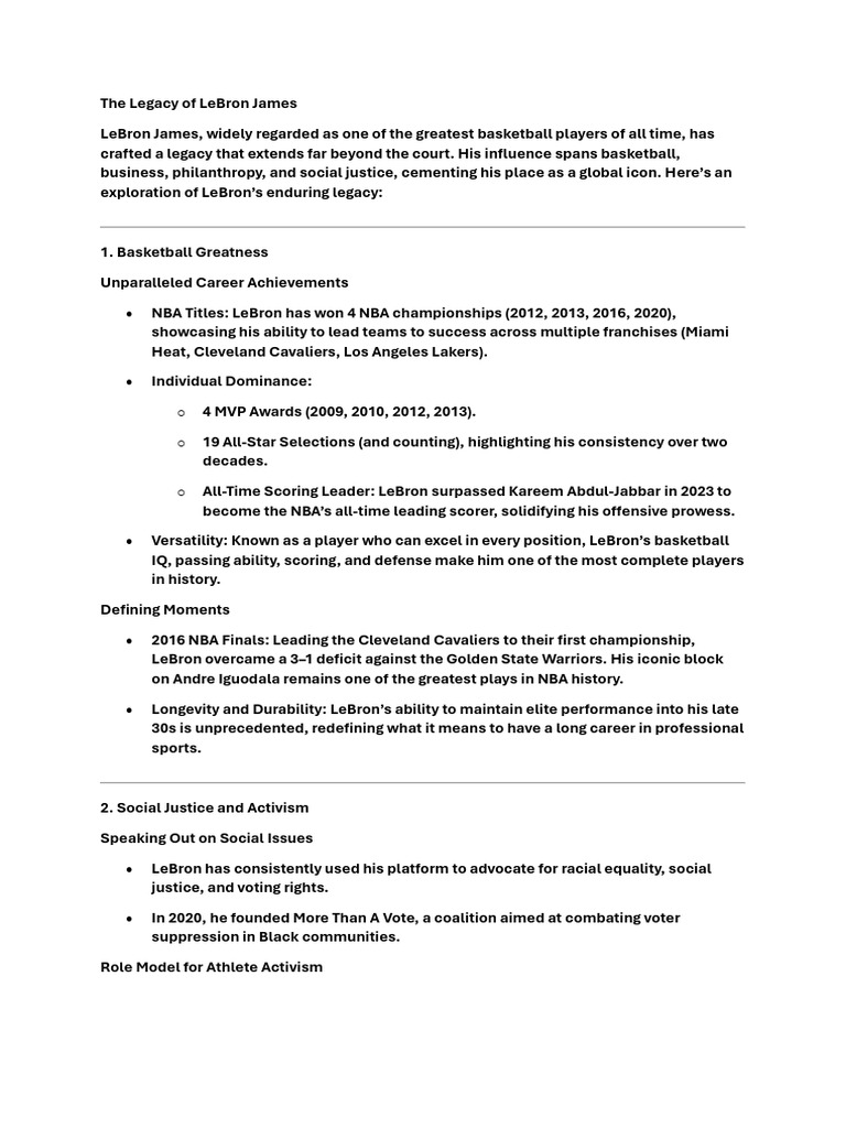 Legacy of LeBron James | PDF | Le Bron James | Nba Finals