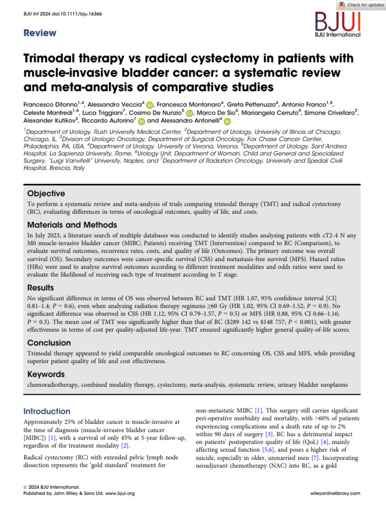 CaB Musculoinvasivo Trimodal Therapy Vs Radical Cystectomy | PDF ...