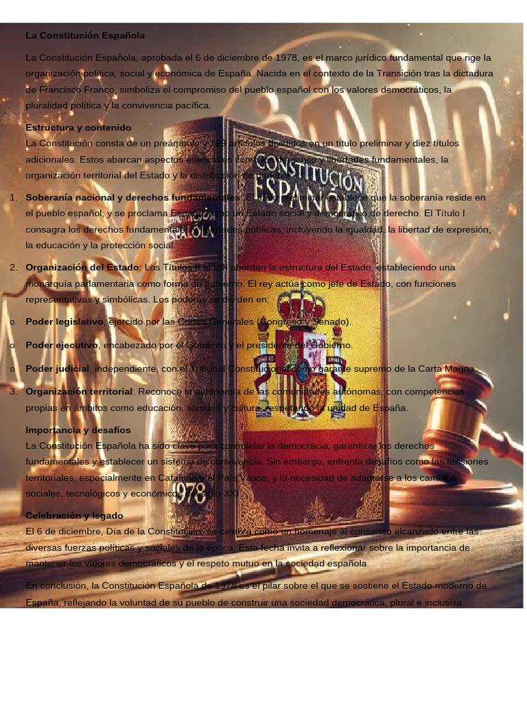 Constitución Española Estructura Y Valores Pdf Constitución España