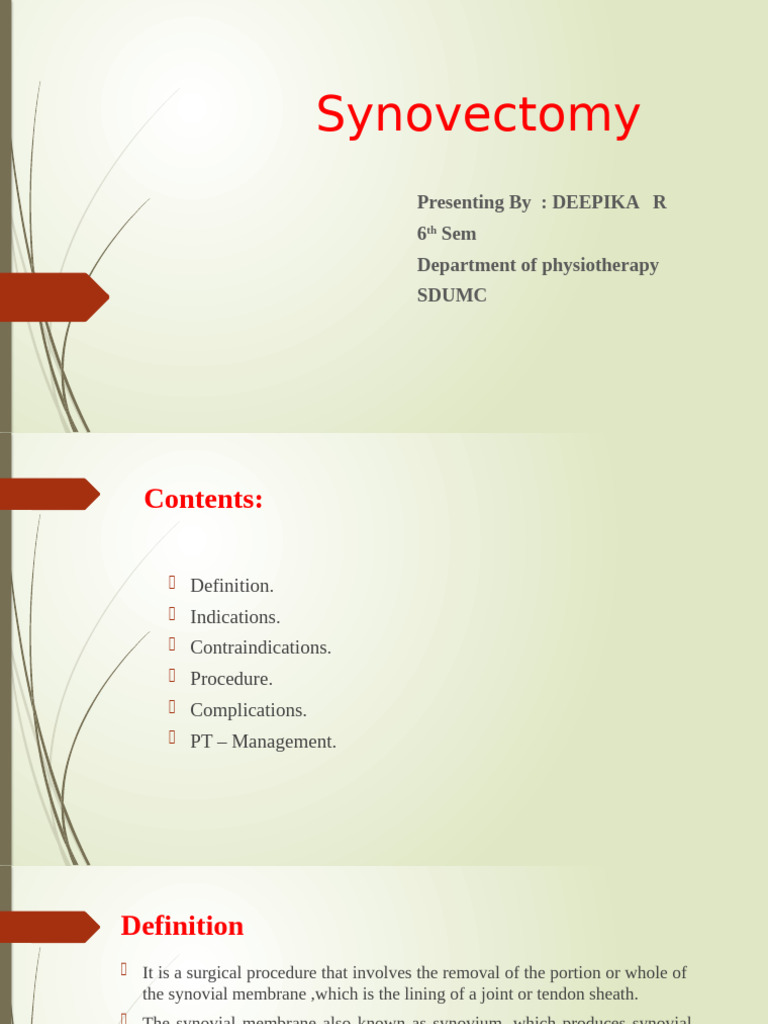 Overview of Synovectomy Procedures | PDF | Surgery | Clinical Medicine